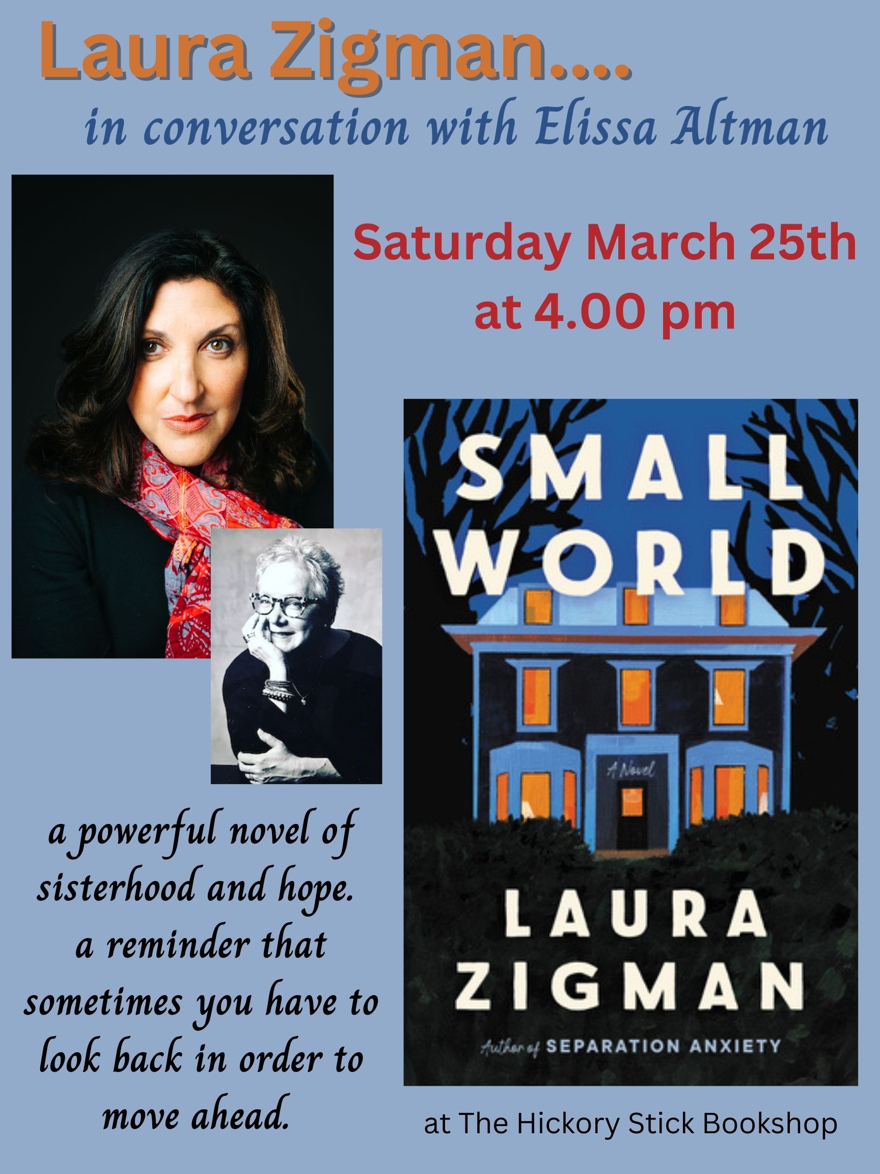 "Small World" Author Laura Zigman In Conversation With Elissa Altman ...