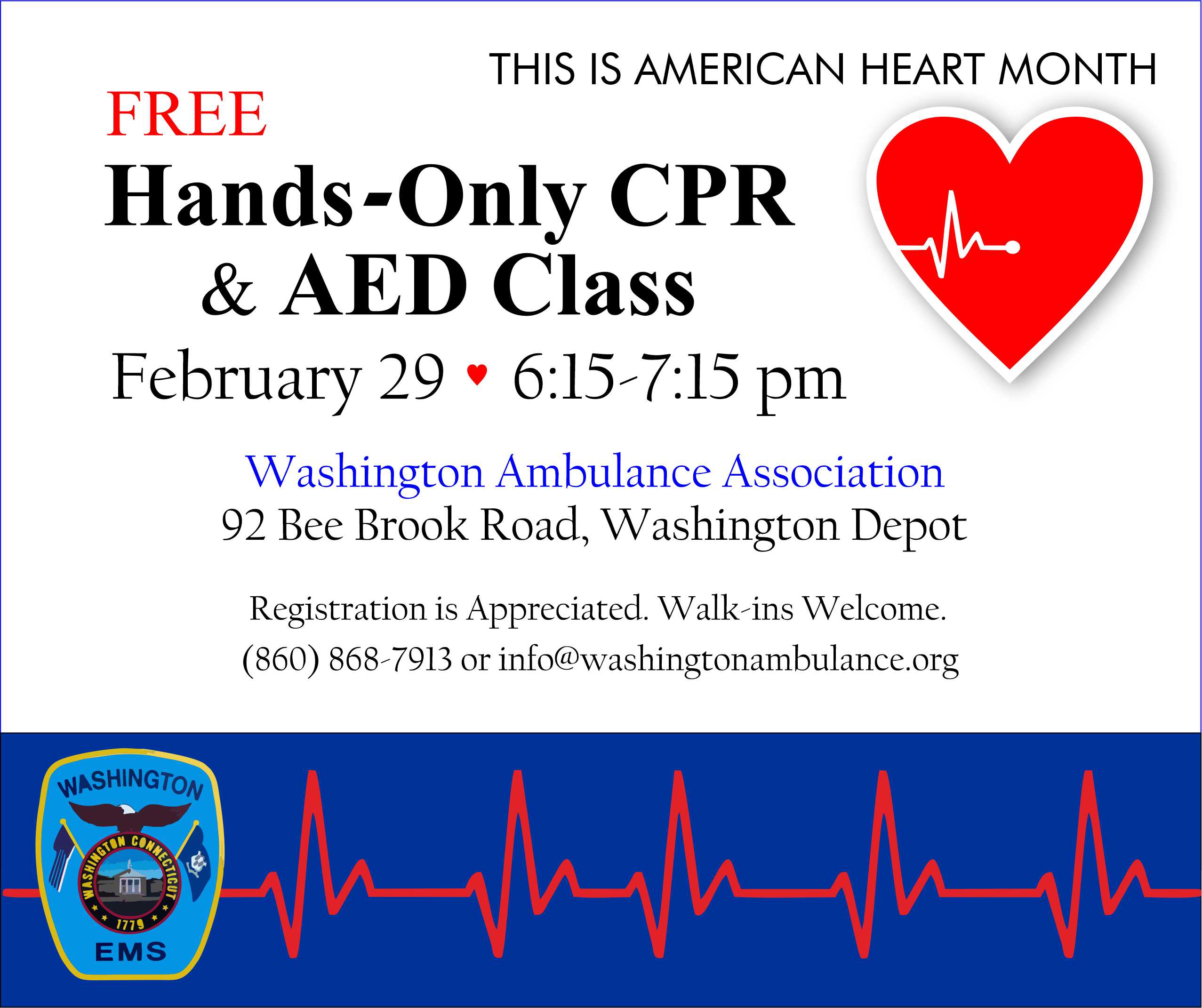 Hands-Only CPR & AED Class - Explore Washington CT